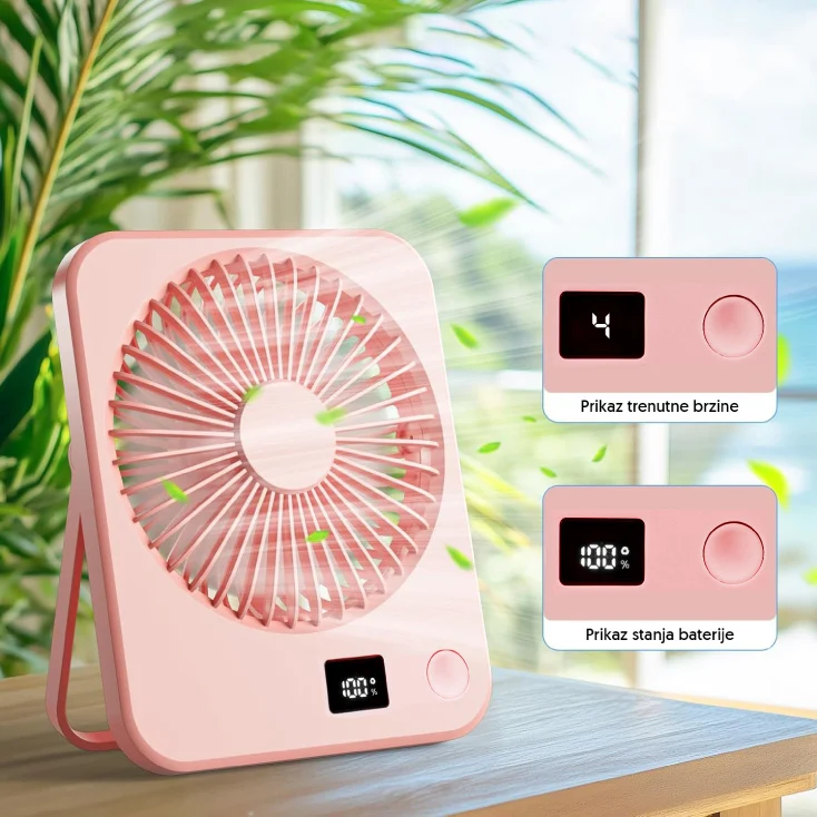 Roze stoni USB mini ventilator sa displejem