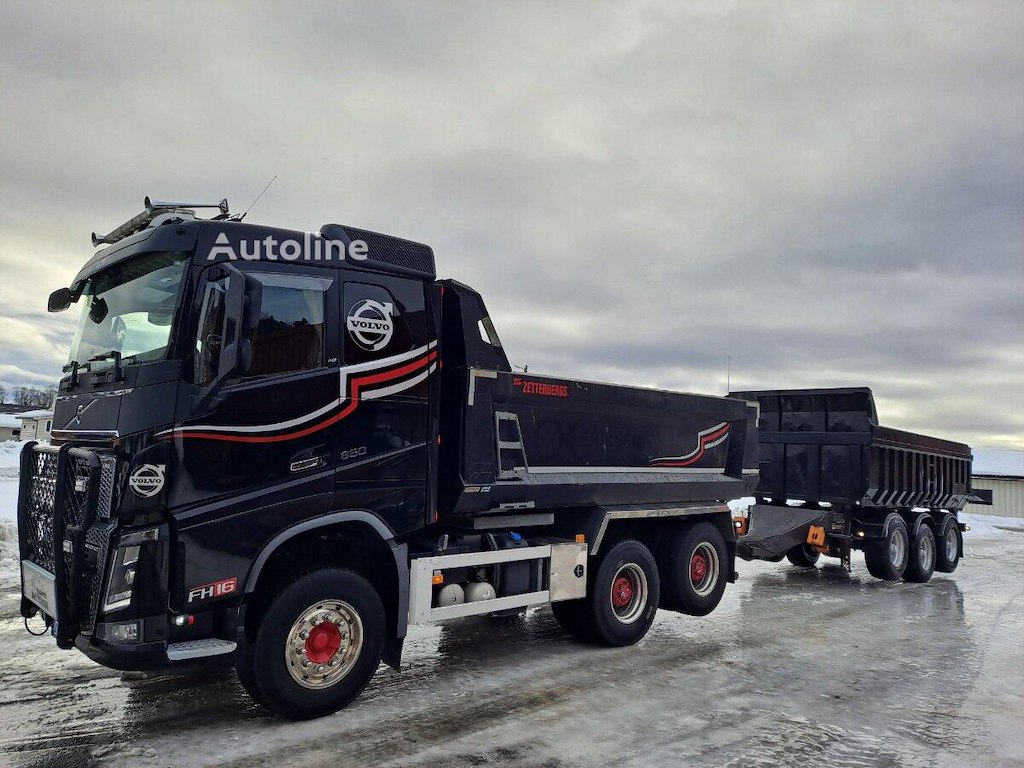 Prodaje se Volvo FH16 650 6x4 Tippbil m/ Zetterbergs + Sørling Trippelkjerre kiper na aukciji + prikolica kiper