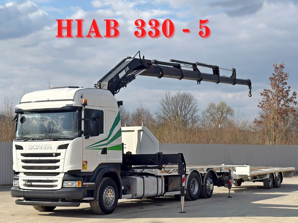 Scania R 440 * HIAB 330 - 5 + FUNK + Anhänger! 6x2 kamion platforma + prikolica platforma