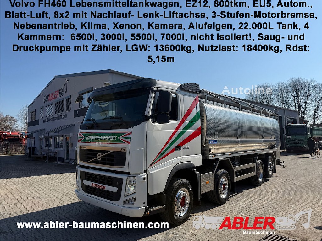Volvo FH 460 Lebensmitteltankwagen 22.000 L mit Pumpe autocisterna za mleko