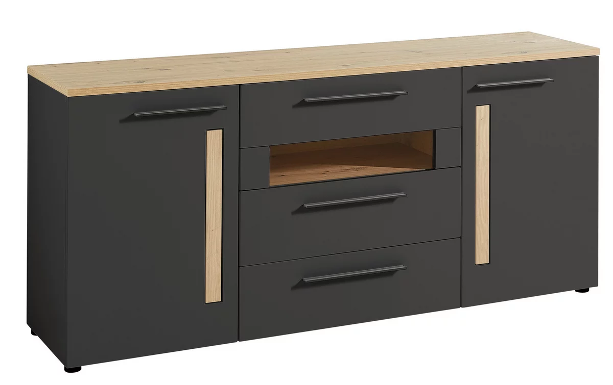 KOMODA 180/81/44 cm grafitno siva, boja hrasta