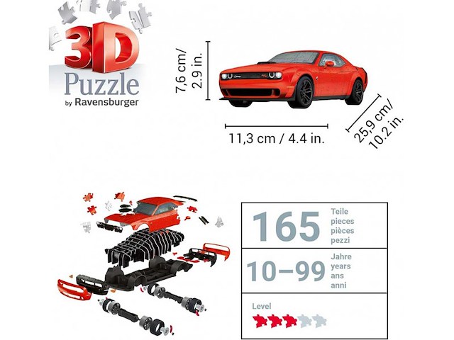 3D Puzzle Automobil Dodge Challenger R/T Scat Pack Widebody red Ravensburger