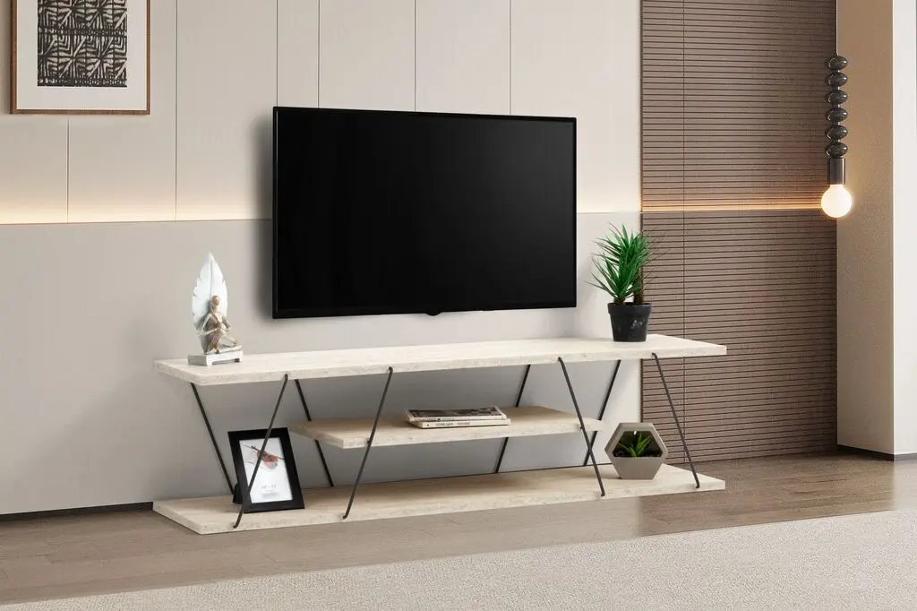 Hanah Home TV komoda Canaz, 120x33x30 cm, Krem-crna
