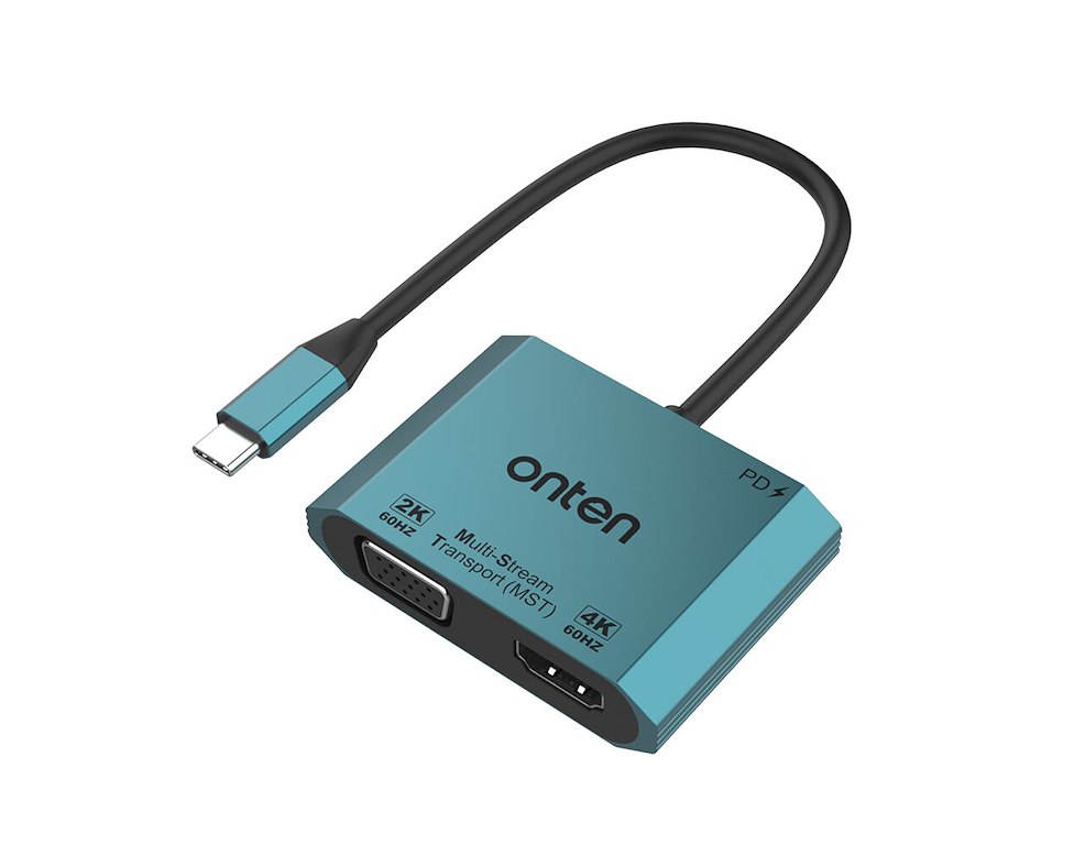 Adapter USB Type-C na HDMI (zenski) 4K 60Hz + VGA (zenski) 2K 60Hz 16cm (OTN-M205) Onten (MS)