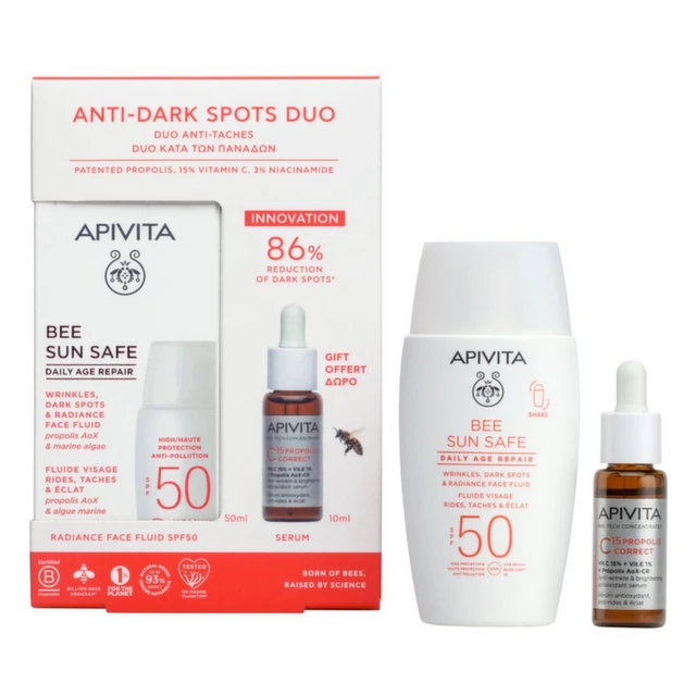 Apivita Set Sun Daily Age Repair fluid za lice, 50 ml + C15 Propolic Correct serum, 10 ml