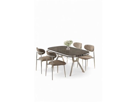 HANAH HOME Set trpezarijskog stola i stolica (5 delova) Olya Anthracite Chrome Cappuccino