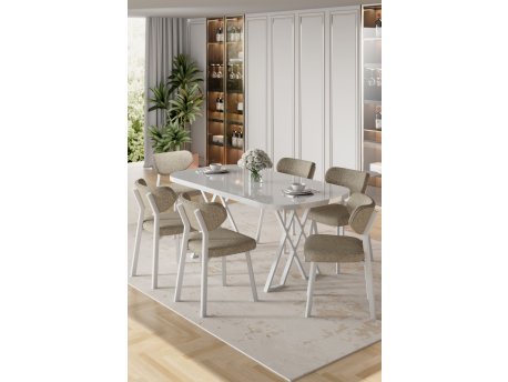 HANAH HOME Set trpezarijskog stola i stolica (7 delova) Axton White Cappuccino