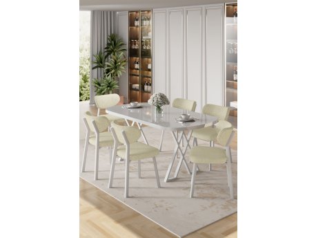 HANAH HOME Set trpezarijskog stola i stolica (7 delova) Axton White Cream