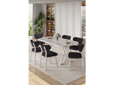 HANAH HOME Set trpezarijskog stola i stolica (7 delova) Axton White Anthracite