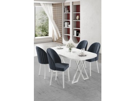 HANAH HOME Set trpezarijskog stola i stolica (5 delova) Kaye White Anthracite