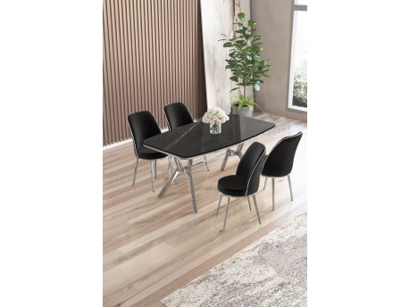 HANAH HOME Set trpezarijskog stola i stolica (5 delova) Lena Black Marble Chrome Black