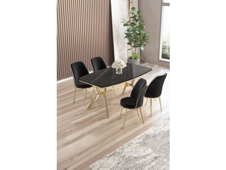 HANAH HOME Set trpezarijskog stola i stolica (5 delova) Lena Black Marble Gold Black