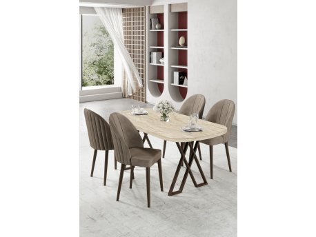 HANAH HOME Set trpezarijskog stola i stolica (5 delova) Kaye Travertine Cappuccino