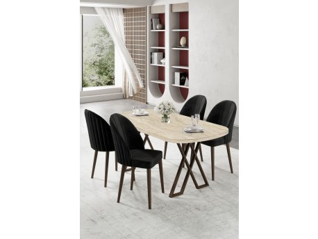 HANAH HOME Set trpezarijskog stola i stolica (5 delova) Kaye Travertine Black