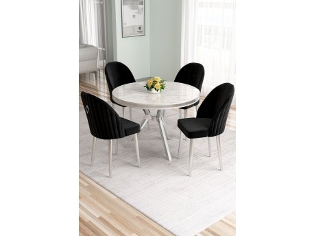 HANAH HOME Set trpezarijskog stola i stolica (5 delova) Mos White Marble Chrome Black
