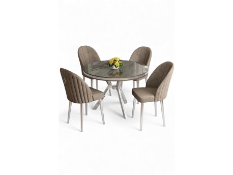 HANAH HOME Set trpezarijskog stola i stolica (5 delova) Mos Anthracite Chrome Cappuccino