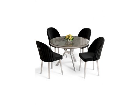 HANAH HOME Set trpezarijskog stola i stolica (5 delova) Mos Anthracite Chrome Black