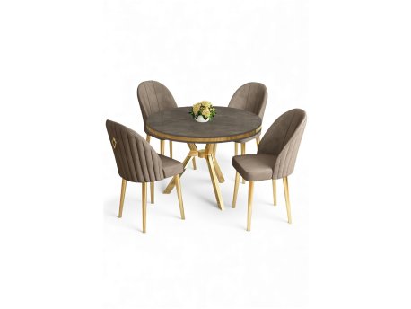HANAH HOME Set trpezarijskog stola i stolica (5 delova) Mos Anthracite Gold Cappuccino