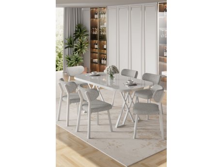 HANAH HOME Set trpezarijskog stola i stolica (7 delova) Axton White Grey