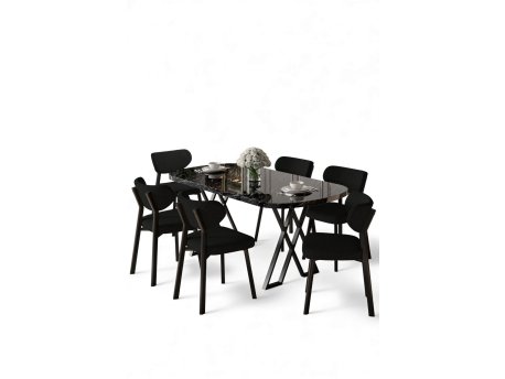 HANAH HOME Set trpezarijskog stola i stolica (7 delova) Axton Black Marble Black