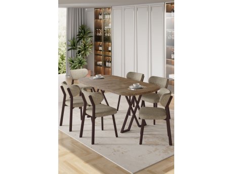 HANAH HOME Set trpezarijskog stola i stolica (7 delova) Axton Atlantic Pine Cappuccino