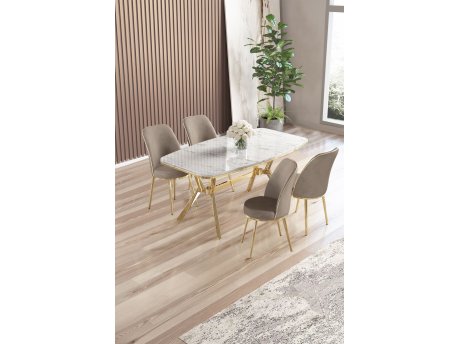 HANAH HOME Set trpezarijskog stola i stolica (5 delova) Lena White Marble Gold Cappuccino