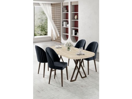 HANAH HOME Set trpezarijskog stola i stolica (5 delova) Kaye Travertine Anthracite