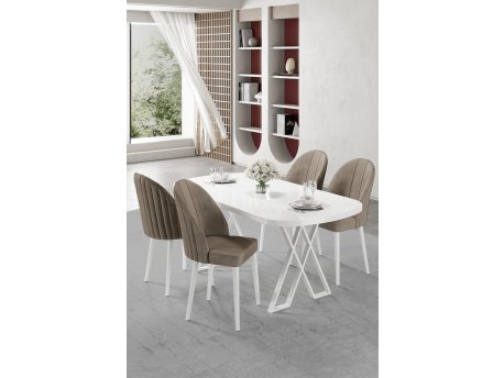 HANAH HOME Set trpezarijskog stola i stolica (5 delova) Kaye White Cappuccino