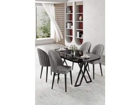 HANAH HOME Set trpezarijskog stola i stolica (5 delova) Kaye Black Marble Grey