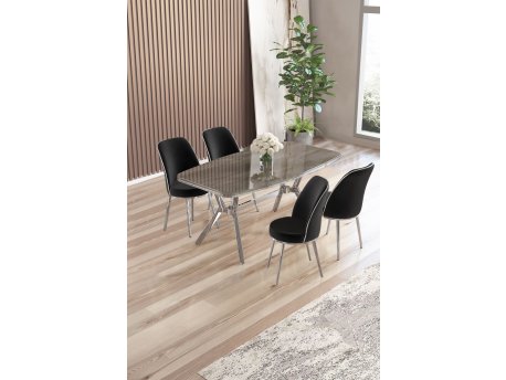 HANAH HOME Set trpezarijskog stola i stolica (5 delova) Lena Anthracite Chrome Black