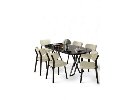HANAH HOME Set trpezarijskog stola i stolica (7 delova) Axton Black Marble Cream