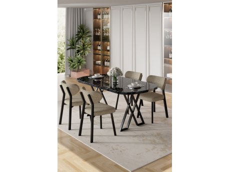 HANAH HOME Set trpezarijskog stola i stolica (5 delova) Axton Black Marble Cappuccino
