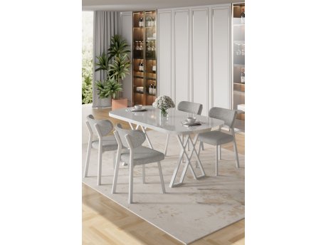 HANAH HOME Set trpezarijskog stola i stolica (5 delova) Axton White Grey