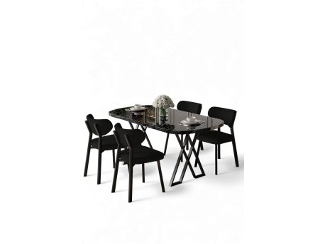 HANAH HOME Set trpezarijskog stola i stolica (5 delova) Axton Black Marble Black