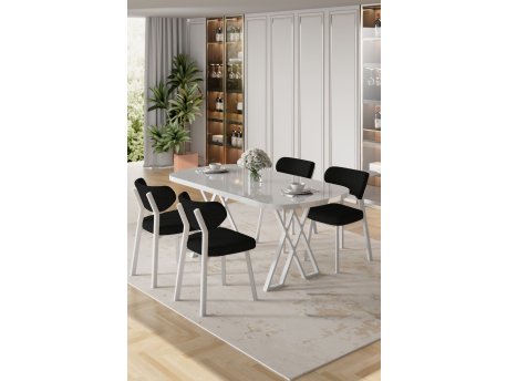 HANAH HOME Set trpezarijskog stola i stolica (5 delova) Axton White Black