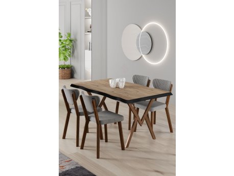 HANAH HOME Set trpezarijskog stola i stolica (5 delova) Akort Atlantic Pine Grey