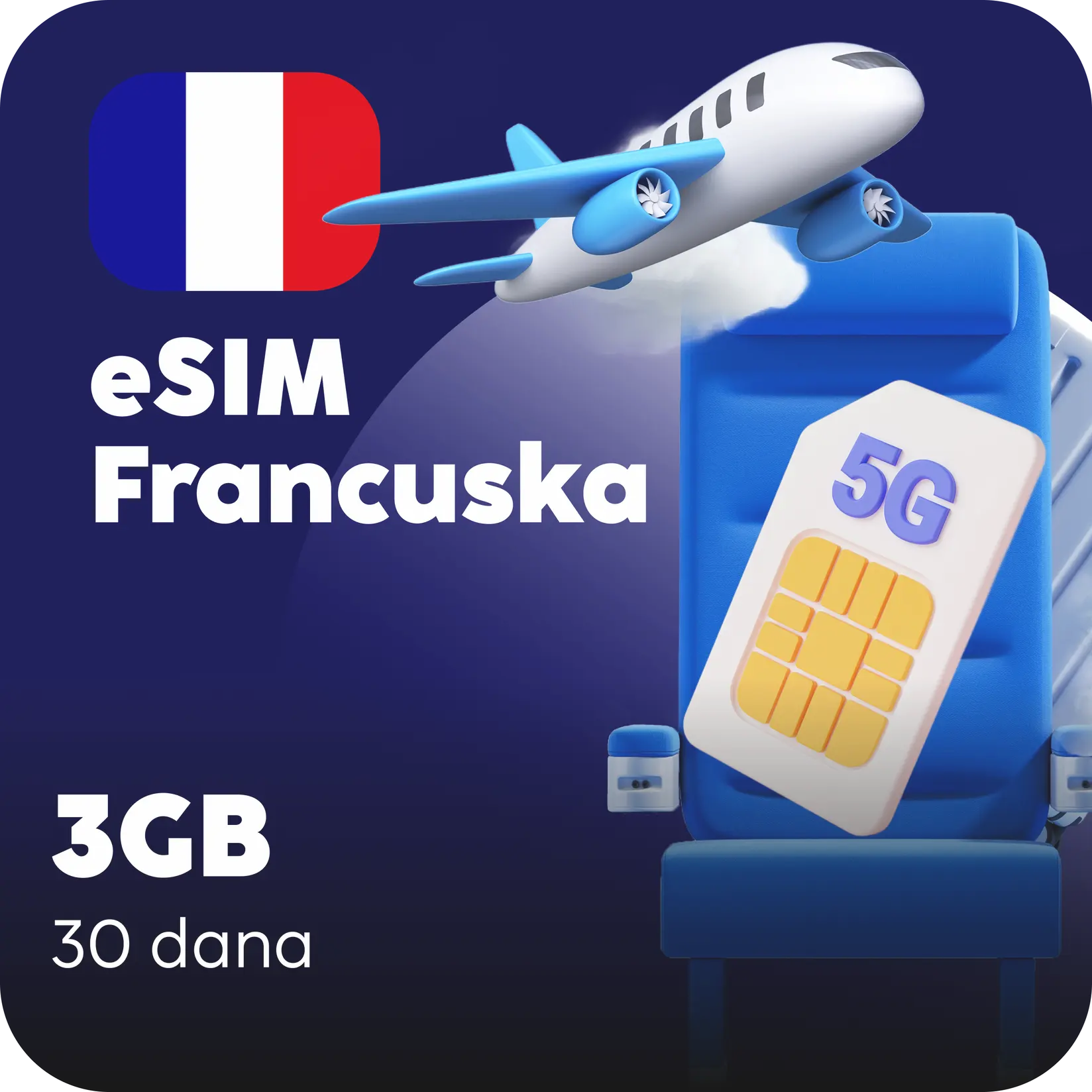 Francuska eSIM kartica - 3GB prepaid mobilnih podataka za 30 dana