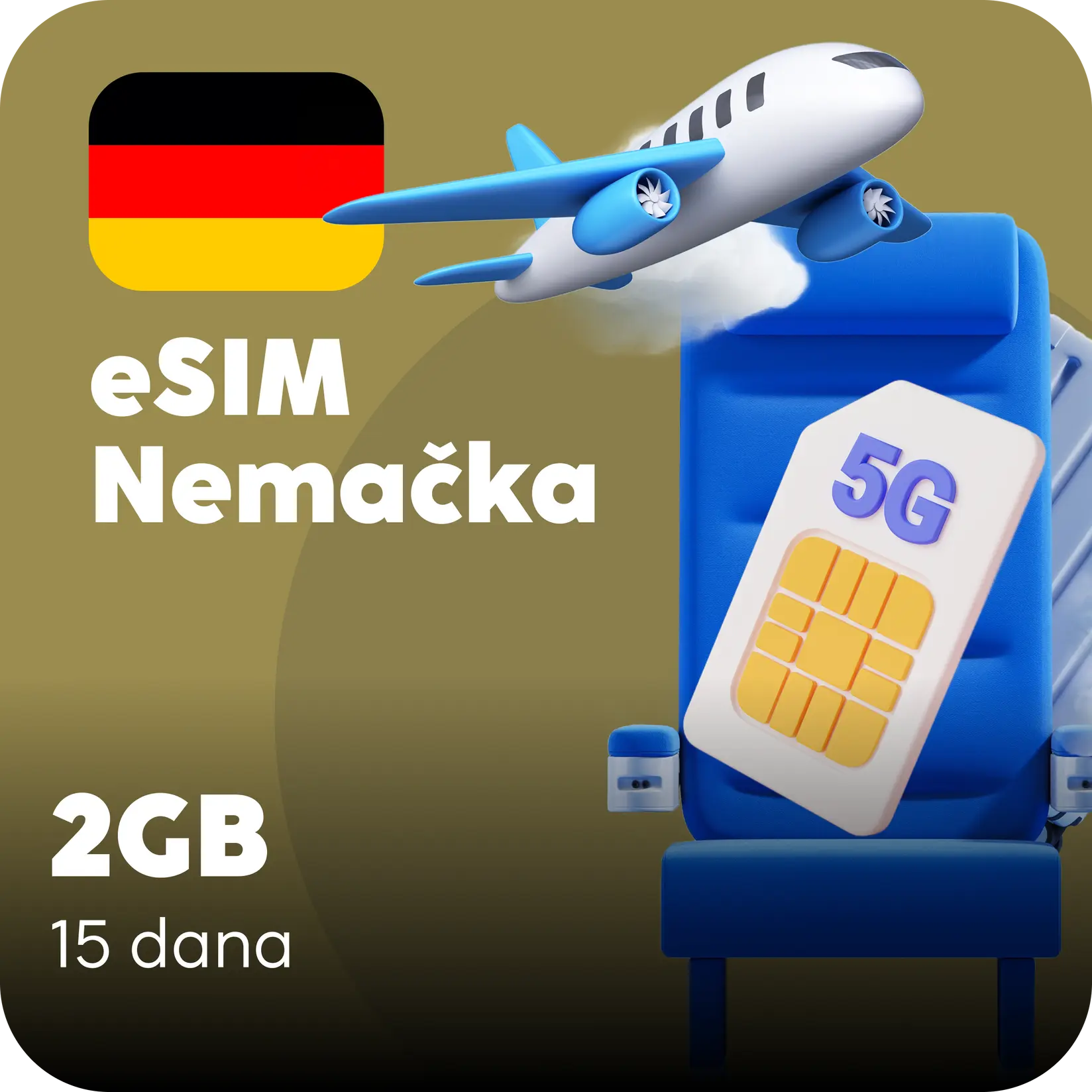 Nemačka eSIM kartica - 2GB prepaid mobilnih podataka za 15 dana