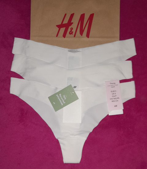 H&M 3kom bele microfiber laser cut tange NOVO!%