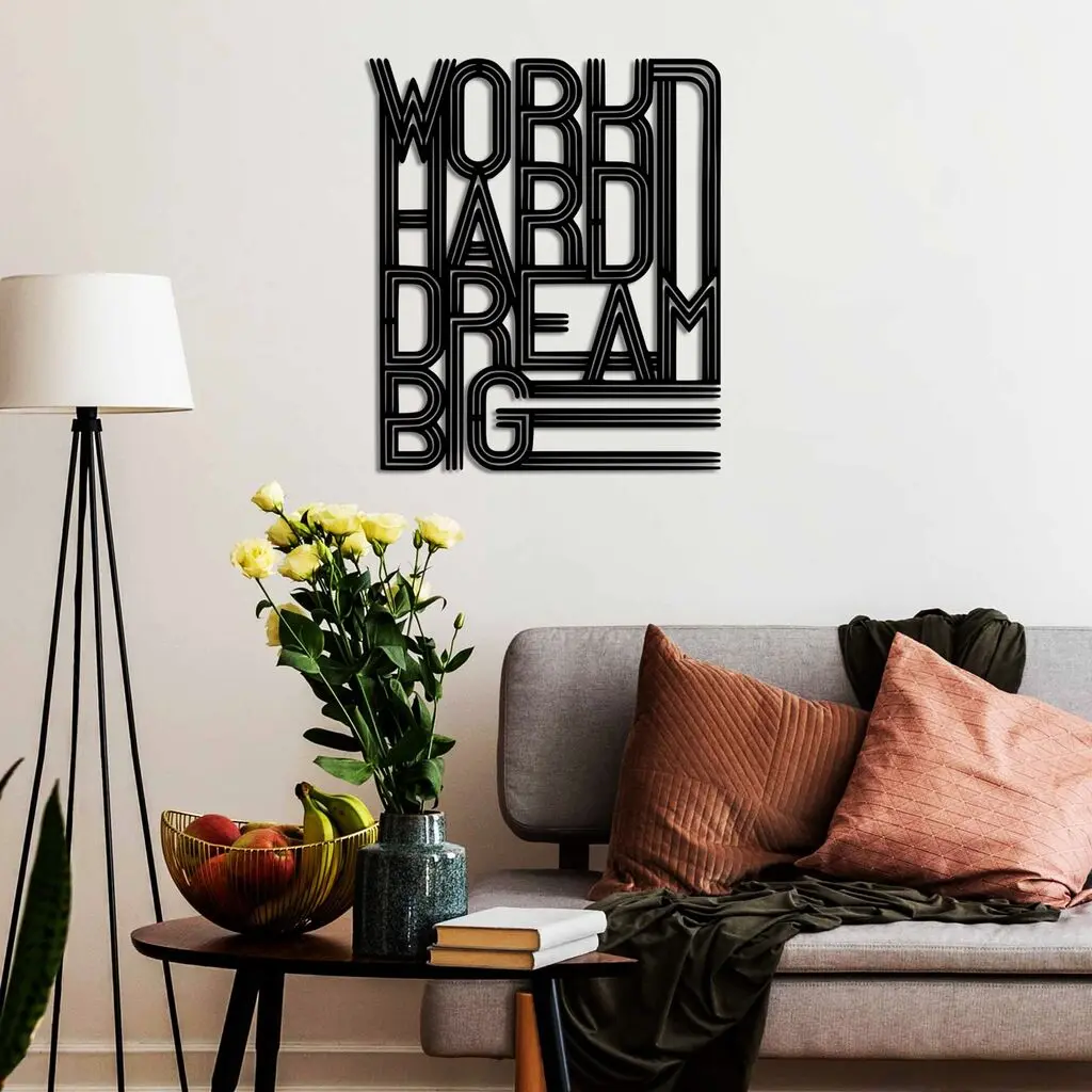 Wallity Zidna dekoracija Work Hard Dream Big 2, 46x55cm, Crna