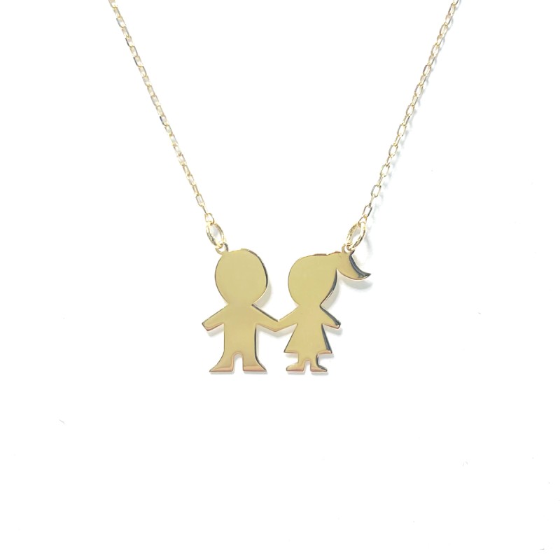 SILVER NECKLACE BOY AND GIRL WITH GOLD PLATED