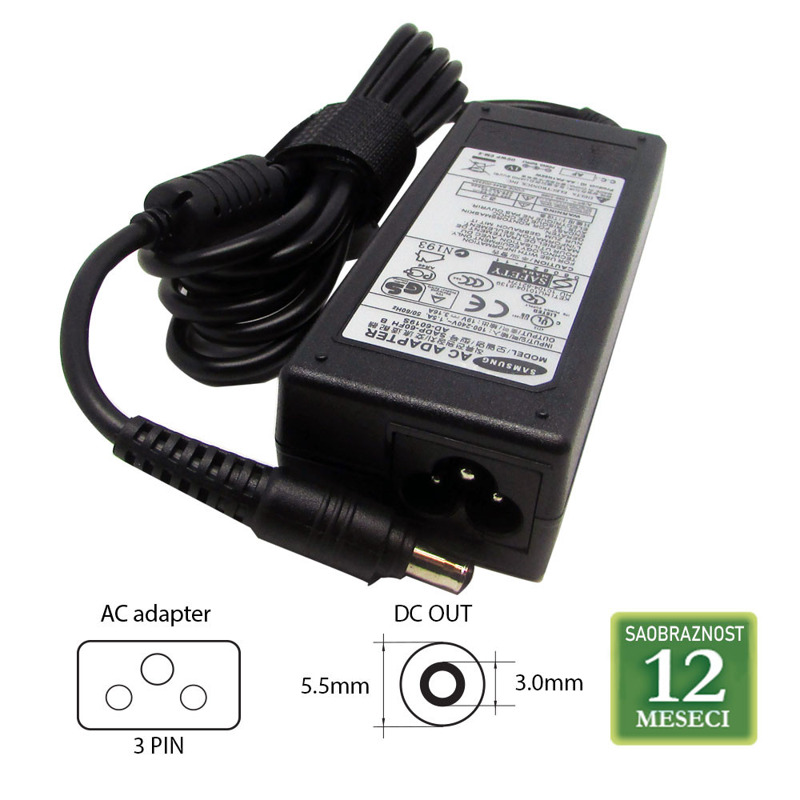 SAMSUNG 19V-3.16A ( 5.5 * 3.0 ) AD-6019S 60W LAPTOP ADAPTER