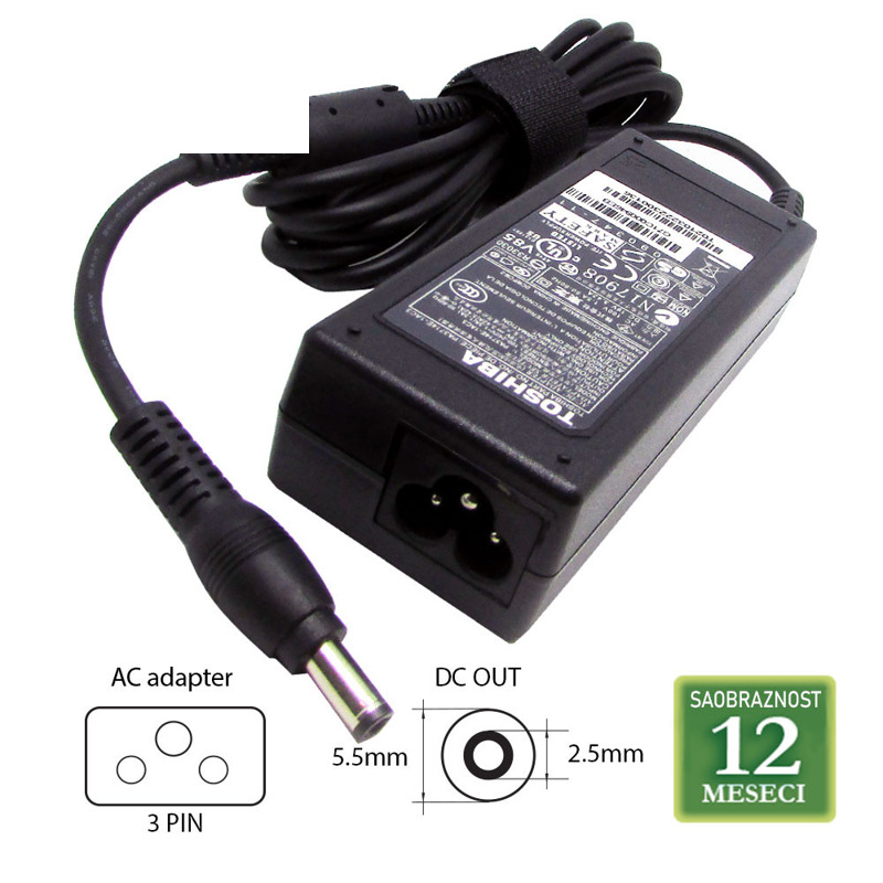 TOSHIBA 19V-3.42A ( 5.5 * 2.5 ) PA3714E-1AC3 65W LAPTOP ADAPTER