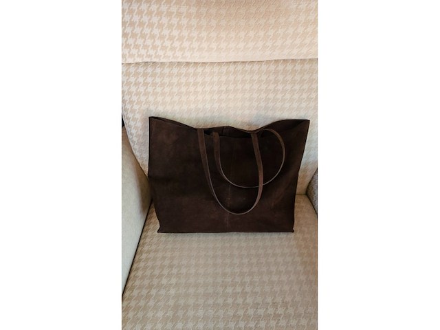 Suede chocolat shopper tote torba, prevrnuta koža