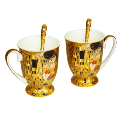 Šolje sa kašičicama set 2 - Klimt, Kiss, Gold, Heart Box, 280 ml