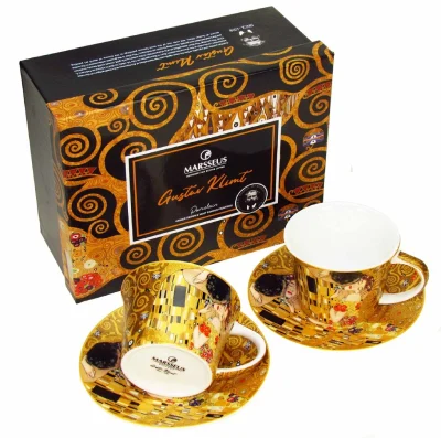 Šolje sa tacnom set 2 Cappuccino - Klimt, Kiss, Gold, 220 ml
