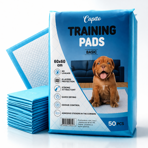 CAPITO TRAINING PADS 60X60CM MULTIPACK 50KOM – PELENE ZA DRESURU ŠTENACA I HIGIJENU DOMA