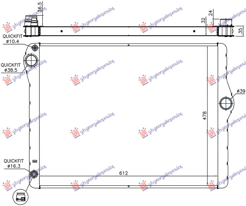 HLADNJAK MOTORA 3.0 BENZIN (MAN/AUTO) (612×487) (NISSENS) BMW SERIES 7 2012-2015 (F01/F02) (OEM: 17118617905, 17118662853, 17118663676)