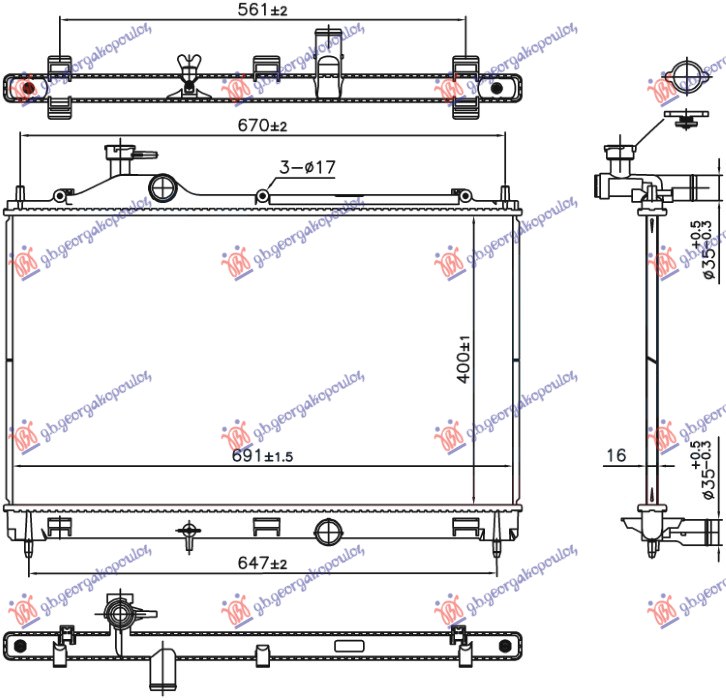 HLADNJAK MOTORA 1.5 BENZIN (MAN) (400×691) (NISSENS) MITSUBISHI ECLIPSE CROSS 2018-2022 (GK/GL) (OEM: 1350A913)