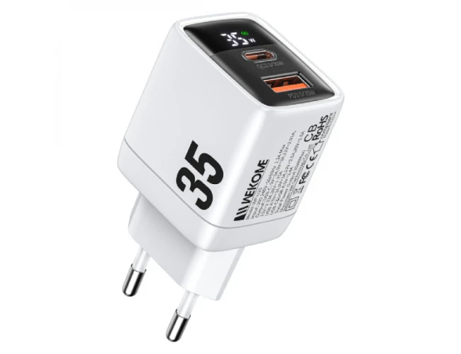 Wekome WP-U25 Punjač za mobilni telefon USB A/C 35W sa displejom beli